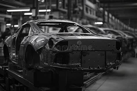 Car Chassis Aligned In A Factory For Assembly Stock Image Image Of