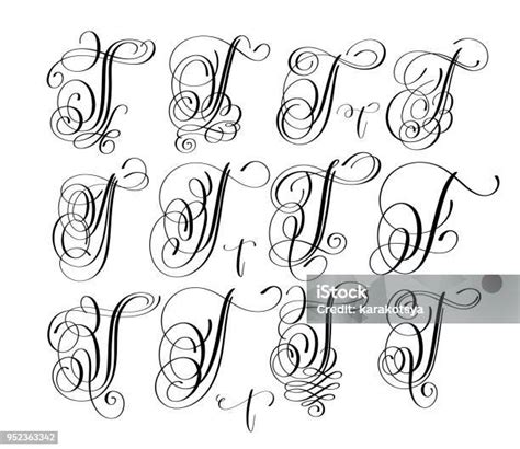 서 예 문자 스크립트 글꼴 T 설정된 손으로 작성 그리기에 대한 스톡 벡터 아트 및 기타 이미지 그리기 로고 모던 양식 Istock