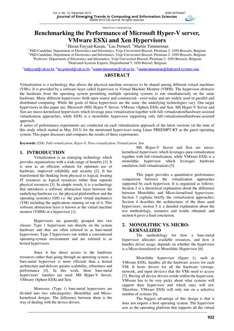 Pdf Benchmarking The Performance Of Microsoft Hyper V Server Vmware Esxi And Xen Hypervisors