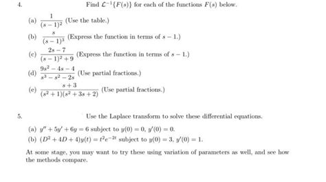 Solved 4 Find L−1 Fs For Each Of The Functions Fs