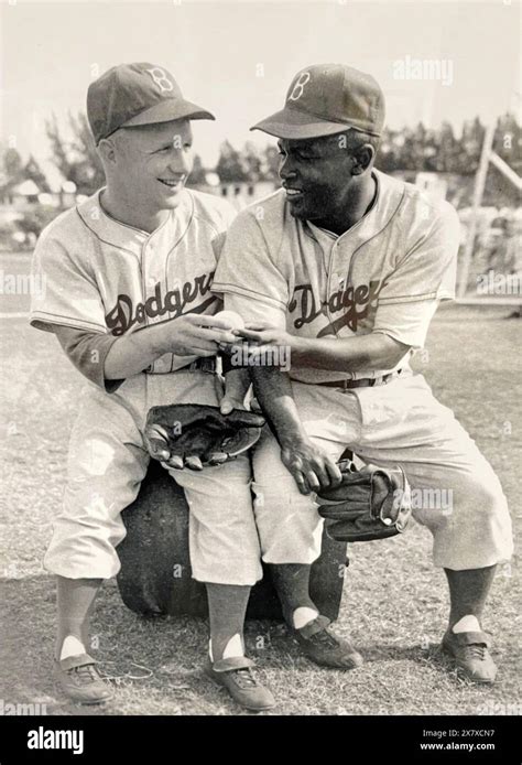Brooklyn Dodgers Jackie Robinson Left And Bobby Morgan Right Pose For A Photo At Dodgertown