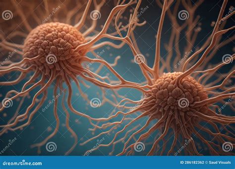 Closeup View Of Human Brain Cells Neuron With Branching Dendrites And