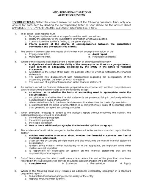 Midterm Examination Auditing Review Pdf Financial Audit Auditors Report