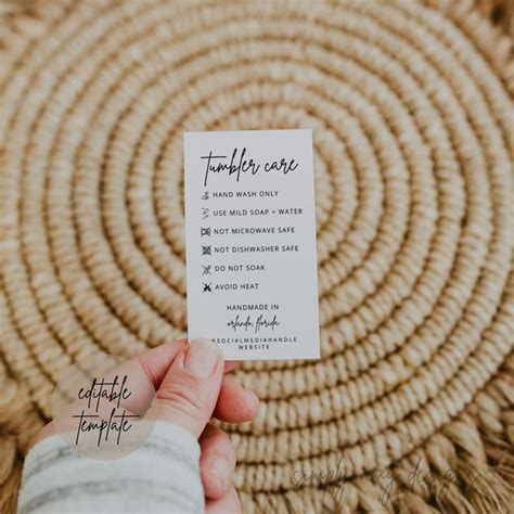 Editable Tumbler Care Card Canva Template Boho Care Card Template