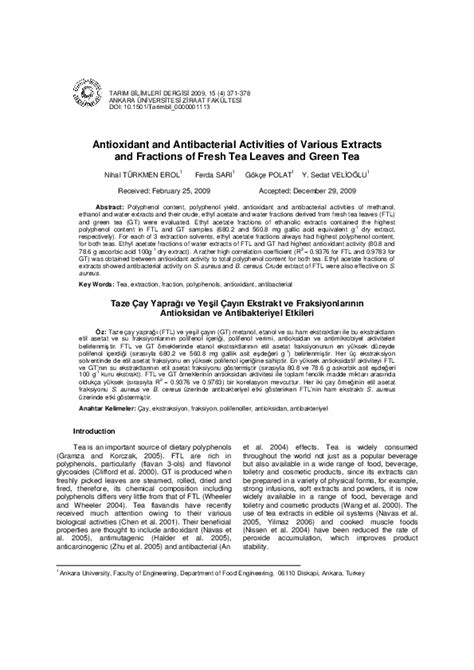 Pdf Antioxidant And Antibacterial Activities Of Various Extracts And Fractions Of Fresh Tea