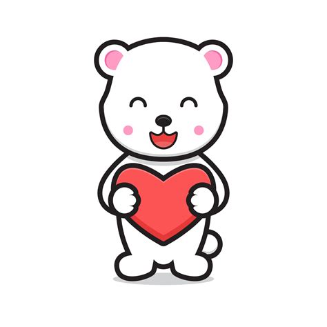 Cute White Bear Cartoon Character Holding Heart 2084180 Vector Art At