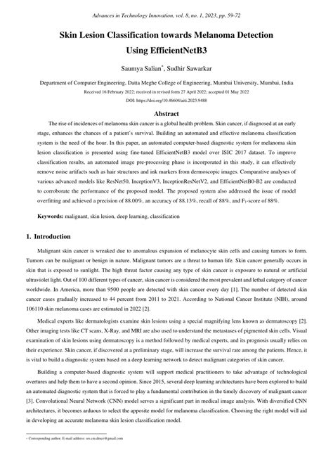 Pdf Skin Lesion Classification Towards Melanoma Detection Using Efficientnetb3
