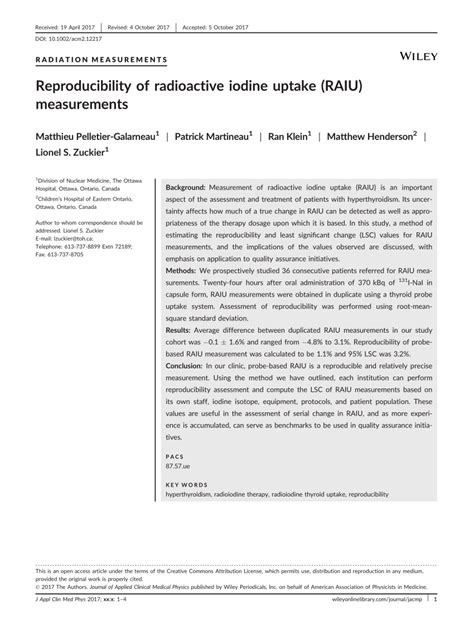 Pdf Reproducibility Of Radioactive Iodine Uptake Raiu Measurements
