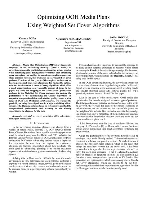 Pdf Optimizing Ooh Media Plans Using Weighted Set Cover Algorithms