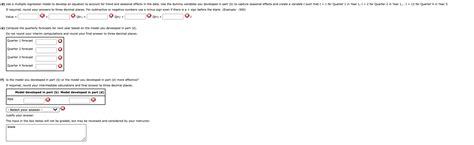 Solved D Use A Multiple Regression Model To Develop An