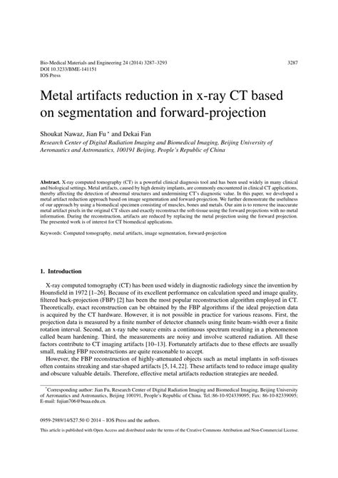 Pdf Metal Artifacts Reduction In X Ray Ct Based On Segmentation And