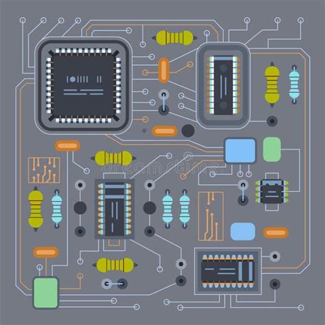 Computer Ic Chip Template Microchip On Detailed Printed Circuit Board