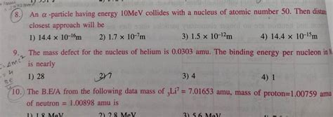 The Mass Defect For The Nucleus Of Helium Is 00303 Mathrm Amu The Bin
