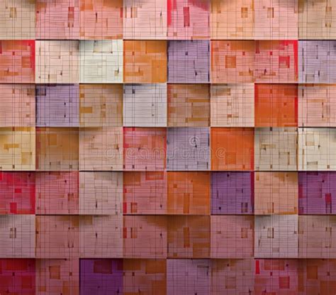 Square Tiles Each With Many Grids In Pastel Pink Purple Orange Beige