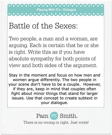 Writing Prompt Battle Of The Sexes Pam Smith