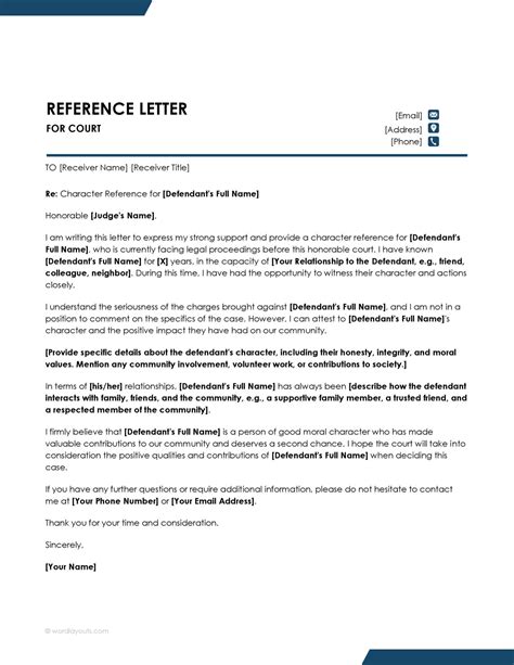 Character Letter For Court Template Wordlayouts