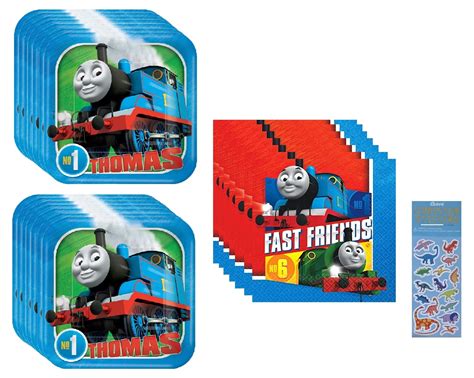 Thomas All Aboard Birthday Party Supplies Bundle Includes 16 Desssertt Cake Paper Plates 16