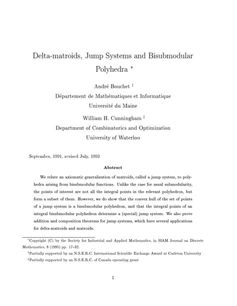 Pdf Delta Matroids Jump Systems And Bisubmodular Polyhedra