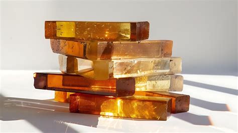 Still Life Photography Of A Stack Of Translucent Amber Colored Blocks