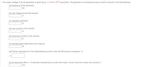 Solved The Output Voltage Of An AC Generator Is Given By Av Chegg