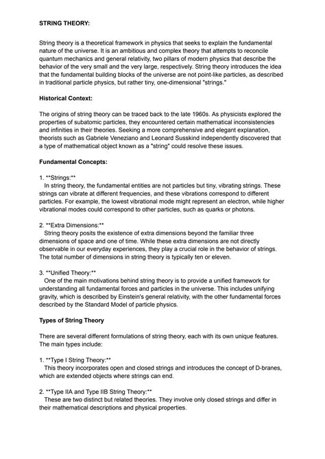 Solution String Theory Is A Theoretical Framework In Physics That Seeks To Explain The