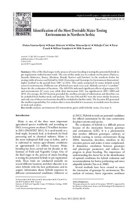 Pdf Identification Of The Most Desirable Maize Testing Environments