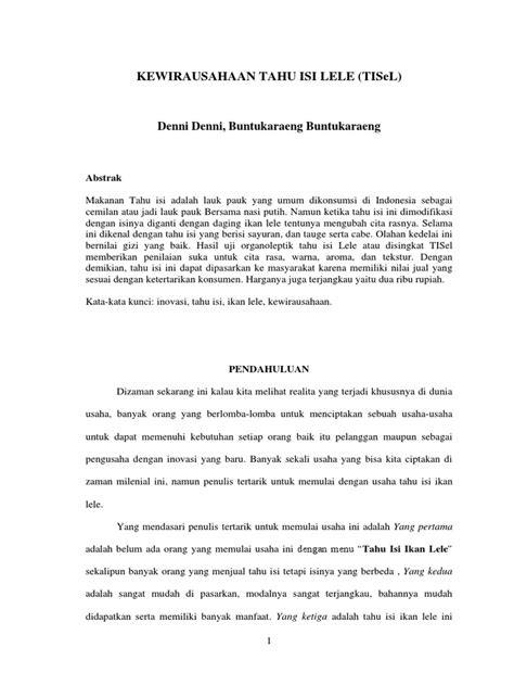 Kewirausahaan Tahu Isi Lele Tisel Pdf Memasak Makanan And Anggur