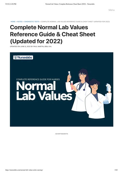 SOLUTION: Normal lab values complete reference cheat sheet 2022 nurseslabs - Studypool
