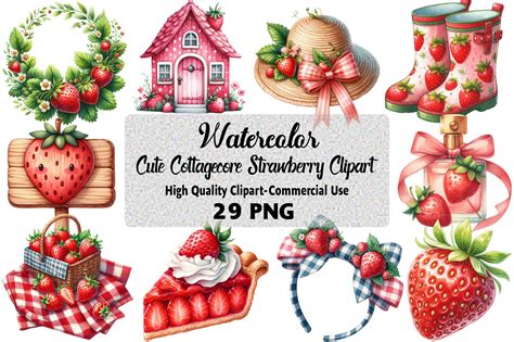 Cute Cottagecore Strawberry Clipart Graphic By Daily Designs · Creative