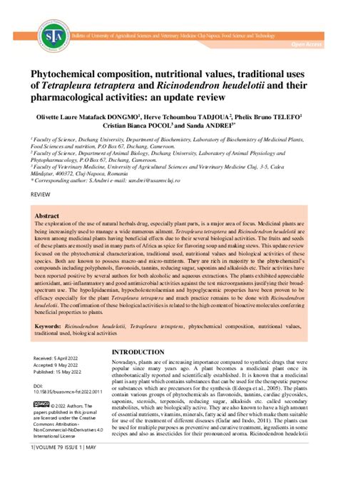 Pdf Phytochemical Composition Nutritional Values Traditional Uses Of Tetrapleura Tetraptera