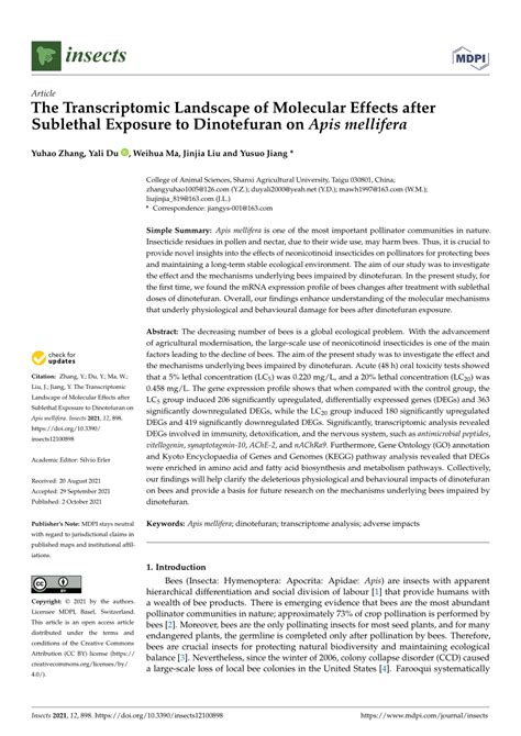 Pdf The Transcriptomic Landscape Of Molecular Effects After Sublethal Exposure To Dinotefuran