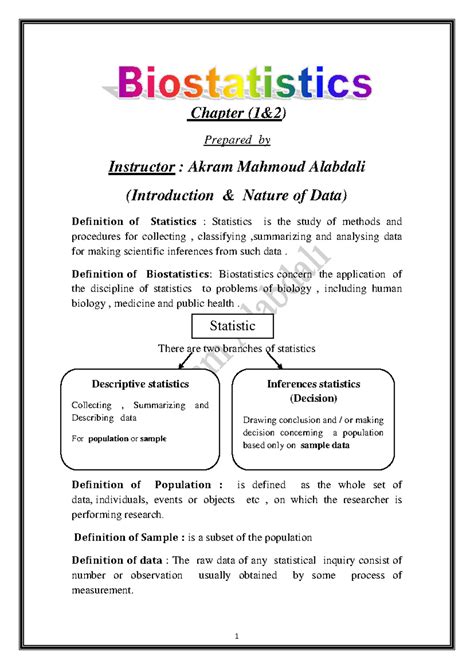 Biostatistics 1 5 Biostatistics 1 5 Chapter 1and2 Prepared By Instructor Akram Mahmoud