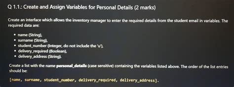 Solved Q 11 Create And Assign Variables For Personal
