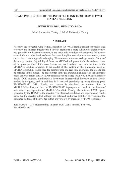 Pdf Real Time Control Of The Inverter Using Tm320f28335 Dsp With