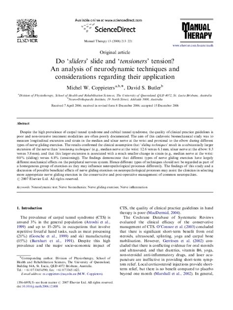 Pdf Do Slidersslide And Tensioners Tension An Analysis Of Neurodynamic Techniques And
