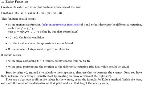 Solved Euler FunctionCreate a file called euler.m that | Chegg.com