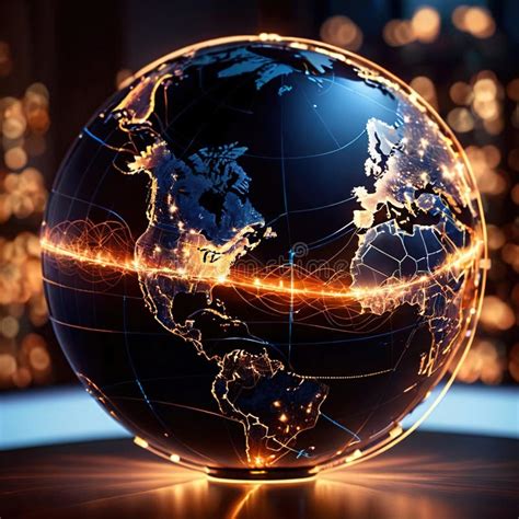 A Futuristic Digital Globe Showcasing Network Connections And Data Streams Stock Illustration