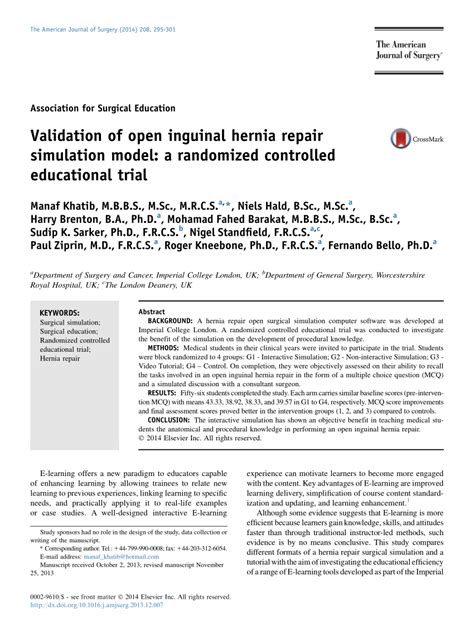Pdf Validation Of Open Inguinal Hernia Repair Simulation Model A