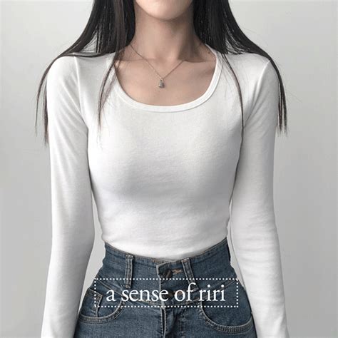 [1 1할인 기본의정석] 비침down 깔끔 스퀘어넥 긴팔 티셔츠 에이블리