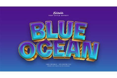 Blue Ocean Text Style In Blue And Gold Graphic By Weiskandasihite · Creative Fabrica