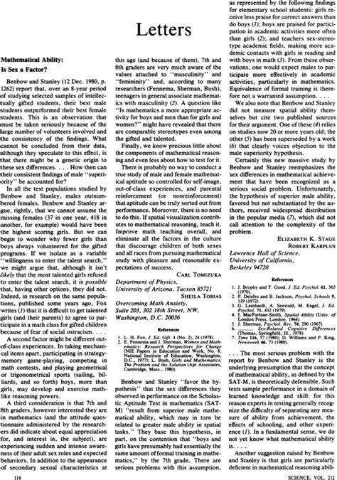 Mathematical Ability Is Sex A Factor Science