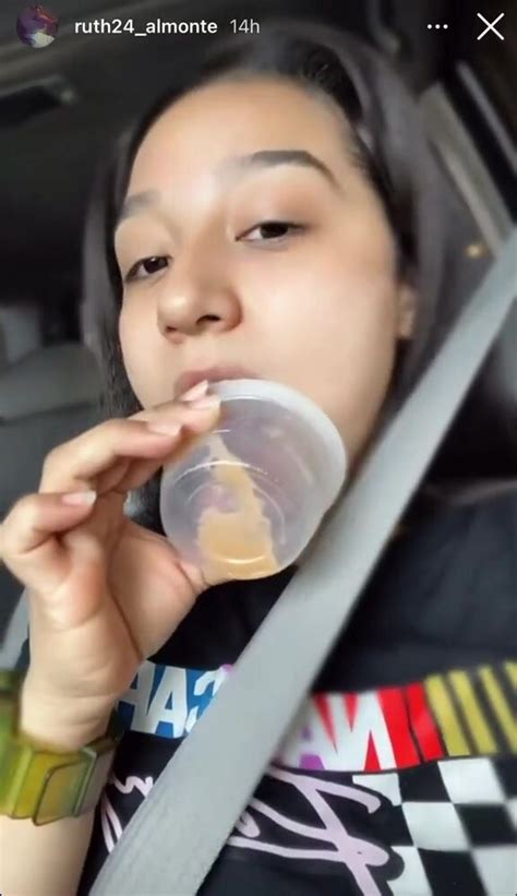 Cute Long Tongue Girl Licks Up Apple Sauce