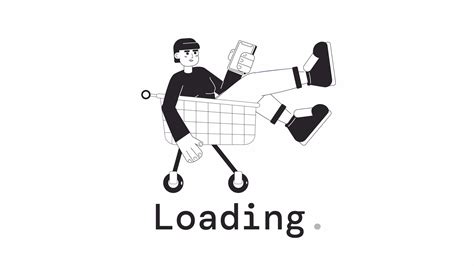 Animated Bw Internet Shopper Loader Girl In Cart Purchasing With Phone