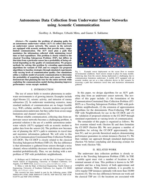 Pdf Autonomous Data Collection From Underwater Sensor Networks Using Acoustic Communication