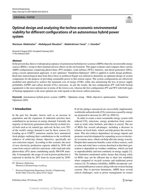 Pdf Optimal Design And Analyzing The Techno Economic Environmental Viability For Different