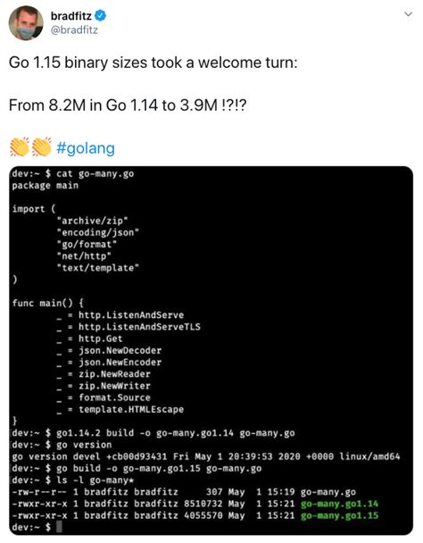 เขาบอกวา ไฟล binary ทไดจาก Go ขนาดเลกลงมาก ๆ