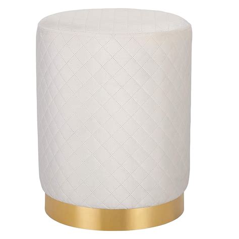Round Cream Velvet Ottoman Foot Stool With Lattice Design Soft