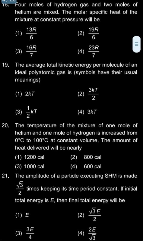 10 Four Moles Of Hydrogen Gas And Two Moles Of Helium Are Mixed The Mol