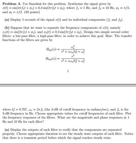 Problem Use Simulink For This Problem Synthesize Chegg