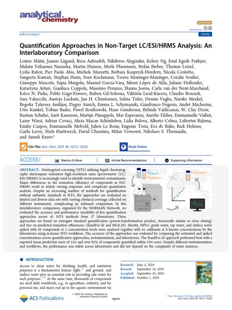Malm Et Al 2024 Quantification Approaches In Non Target Lc Esi Hrms Analysis An Interlaboratory